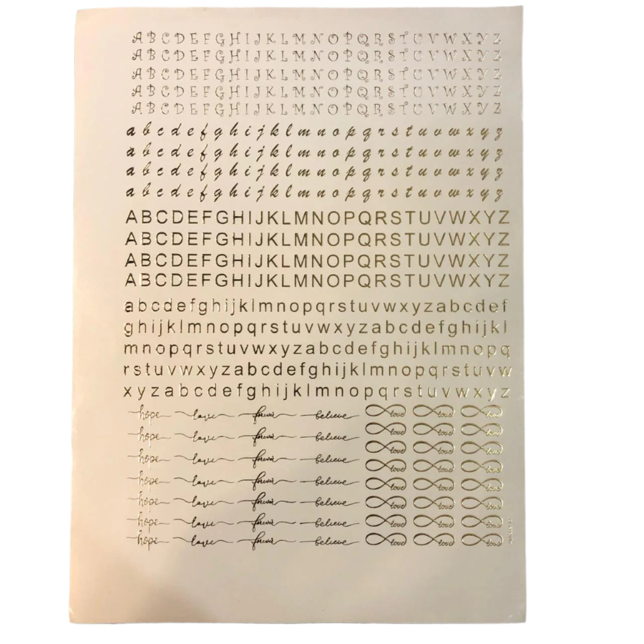 Gold embossed sheet alphabet 001